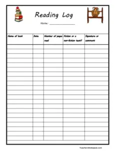 Reading Log Template – Teacher's Notepad